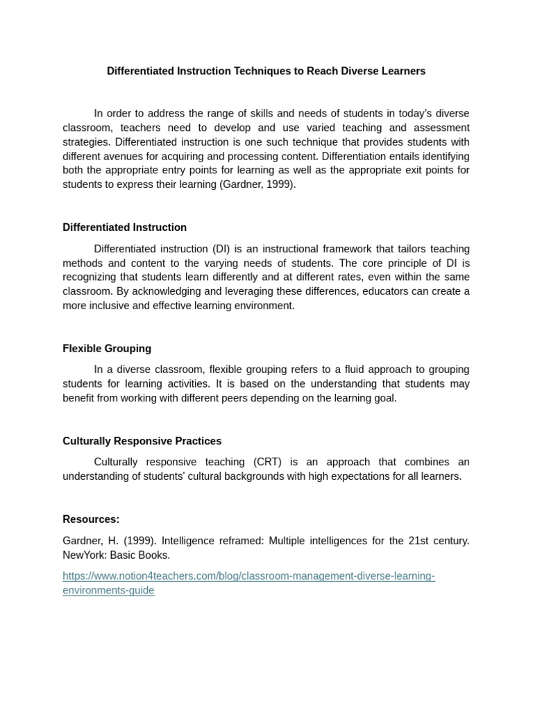 Differentiated Instruction Strategies | PDF