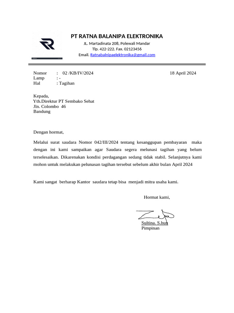 Tagihan Pembayaran PT Sembako Sehat | PDF