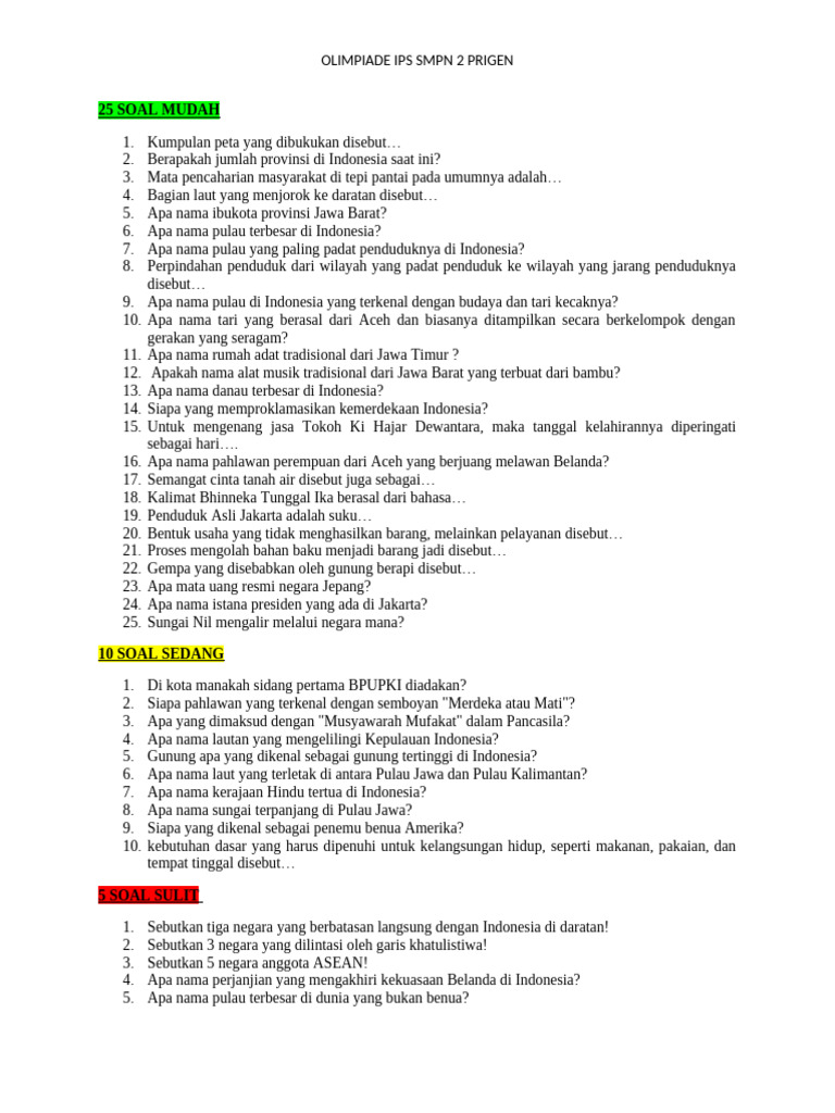 Soal Olimp Ips SD - 11 Agustus 2024 | PDF