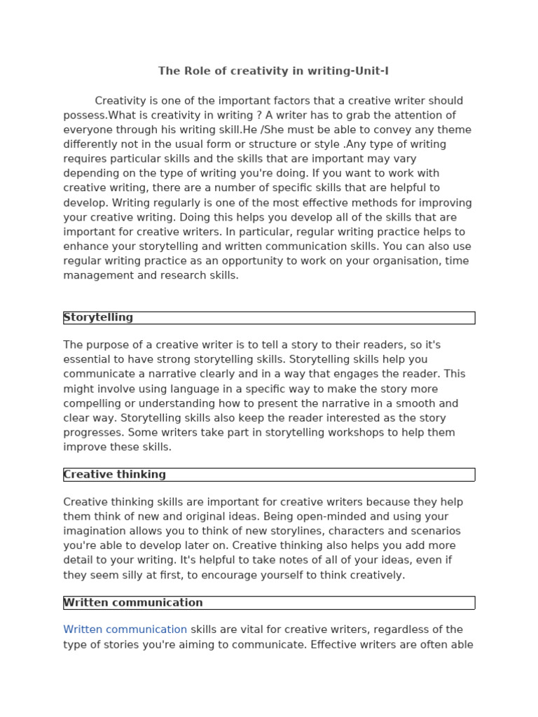 The Role of Creativity in Writing | PDF | Storytelling | Editing
