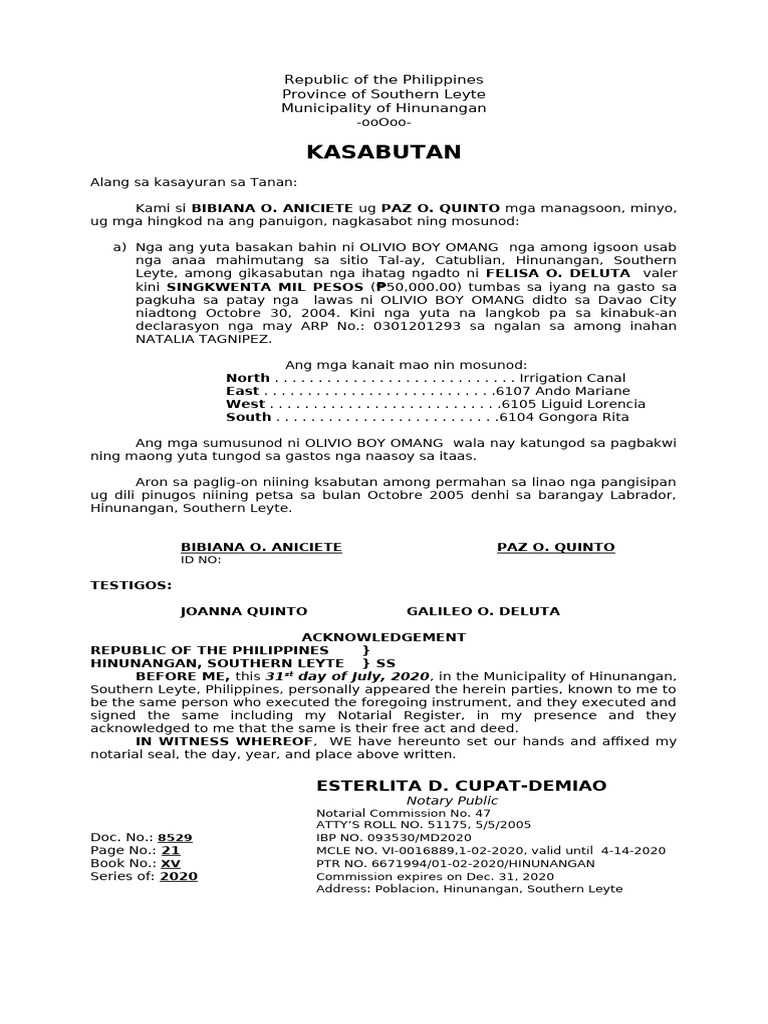 Kasabutan - Bibiana Aniciete | PDF