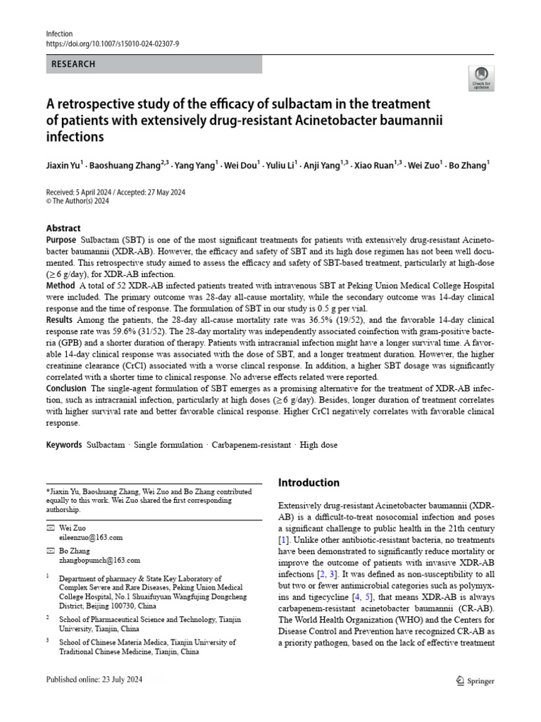 A Retrospective Study of The Efficacy of Sulbactam in The Treatment ...