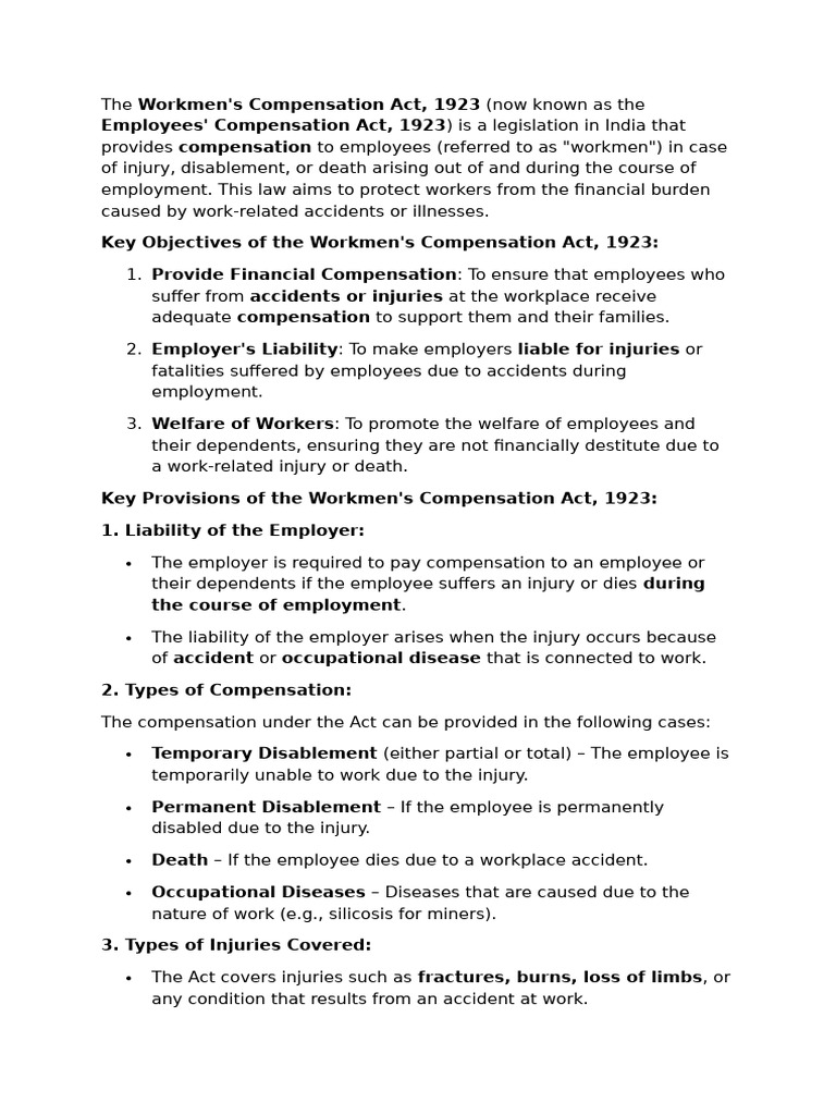 Overview of the Workmen's Compensation Act | PDF | Employment | Workers ...