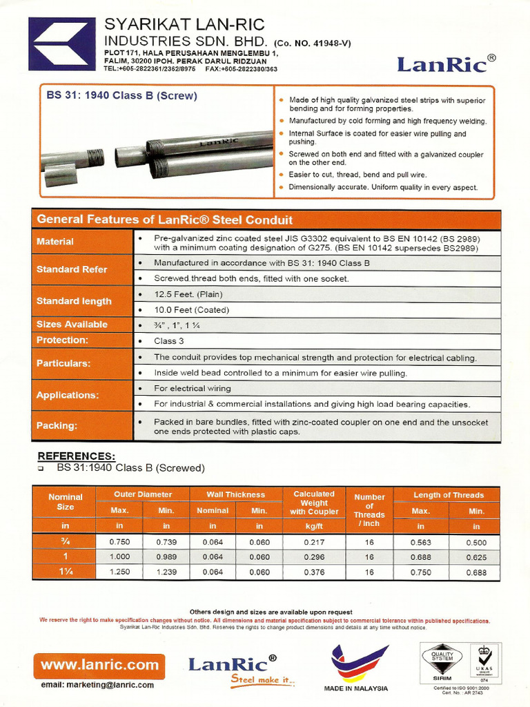 Lanric GI Conduit BS31 | PDF