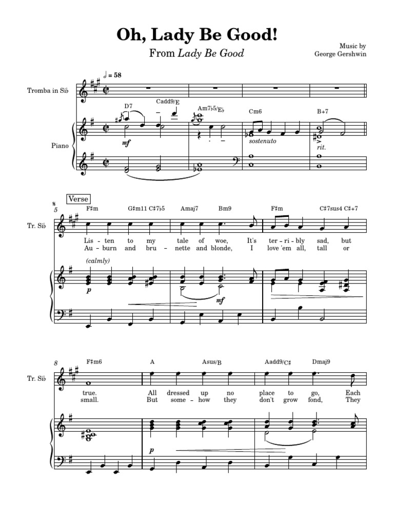 Oh Lady Be Good George Gershwin 1924 Public Domain Piano Voice ...