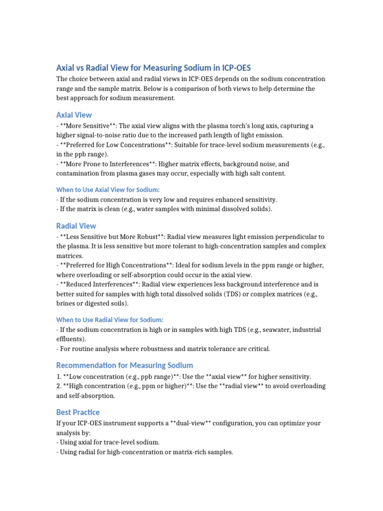 Axial Vs Radial View For Sodium ICP OES | PDF