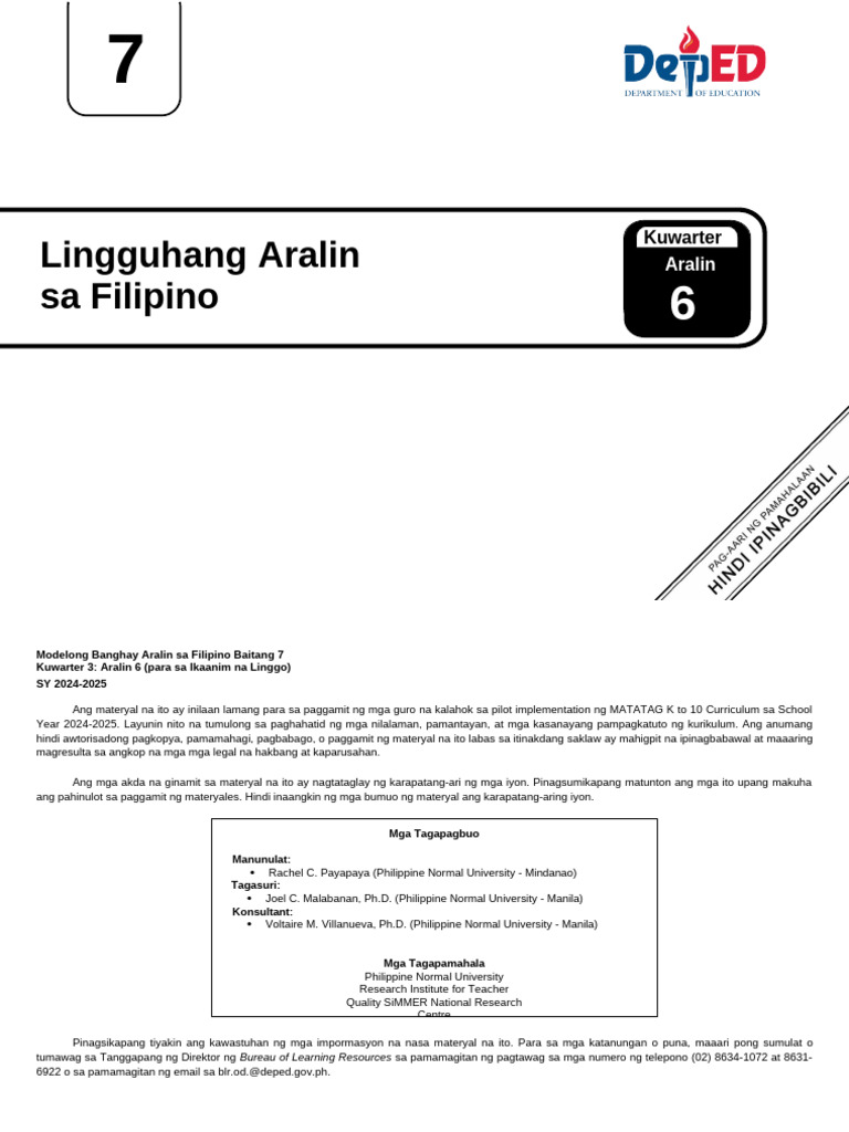 LE_Q3_Filipino-7_Lesson-6_Week 6 | PDF