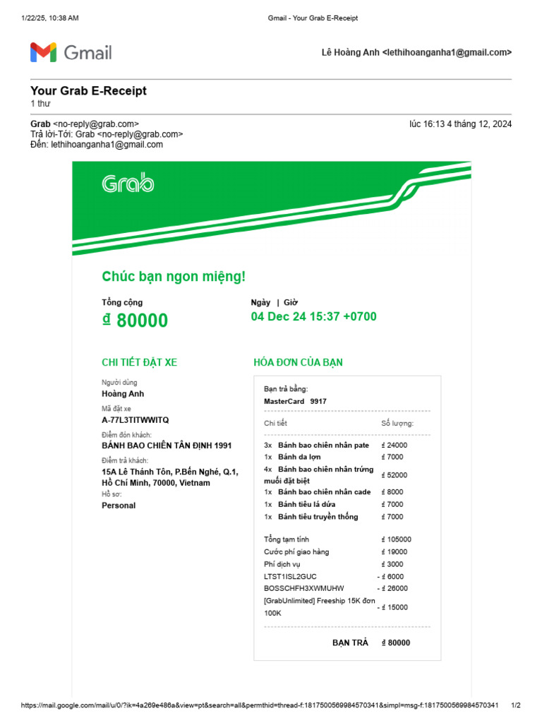 Gmail - Your Grab E-Receipt 80k | PDF
