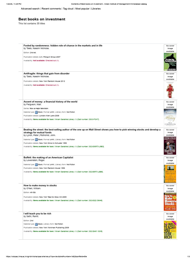 Contents of Best Books On Investment Indian Institute of Management ...