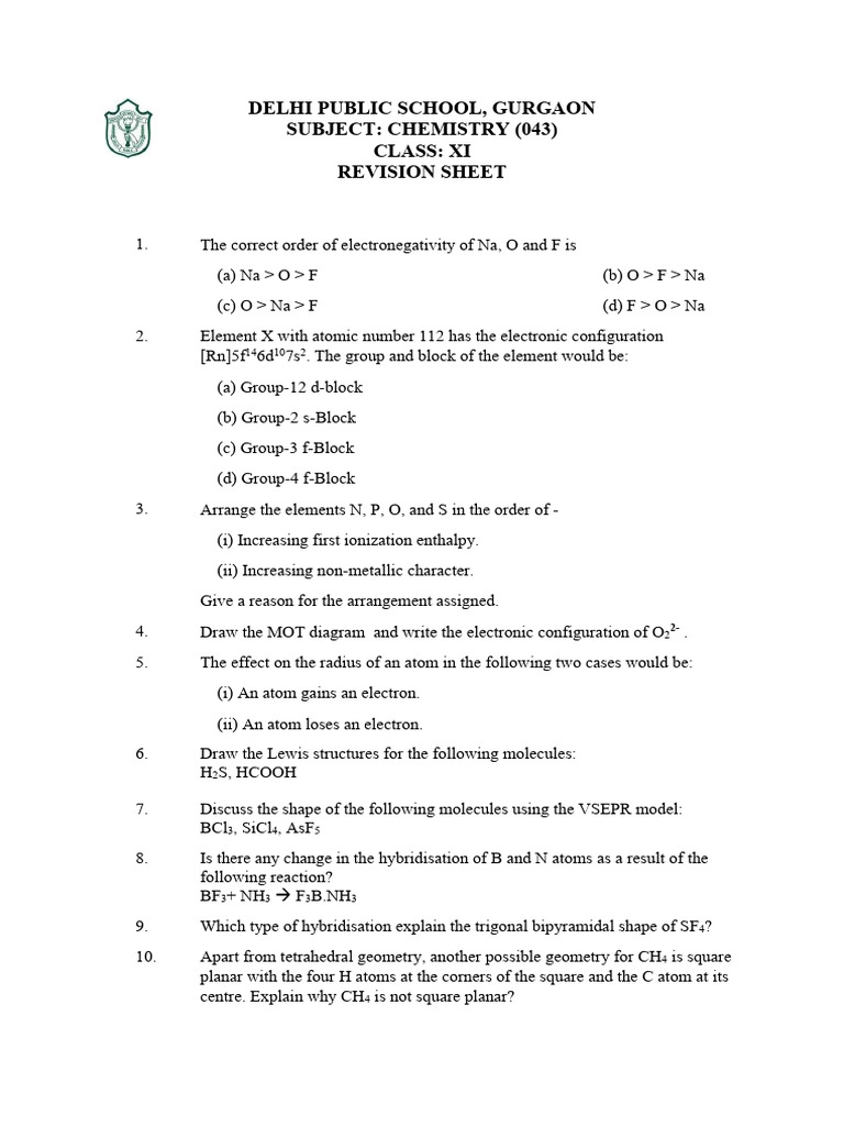 Class Xi Rev Sheet-2 | PDF