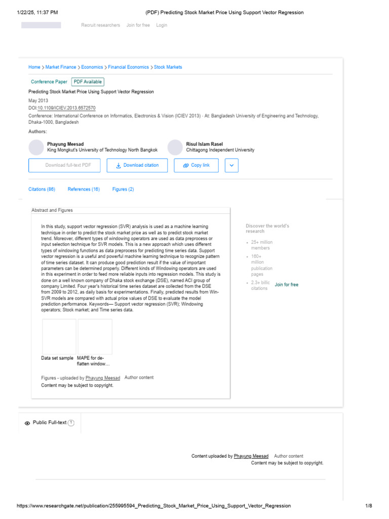 (PDF) Predicting Stock Market Price Using Support Vector Regression | PDF | Support Vector ...