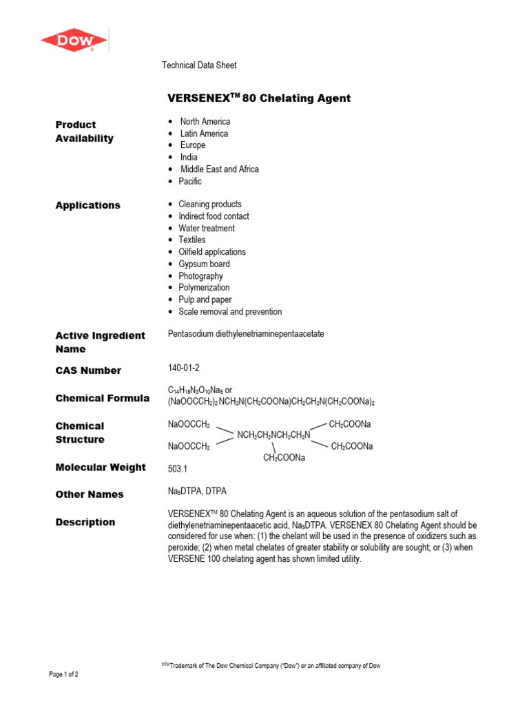 113 01342 01 Versenex 80 Chelating Agent Technical Data Sheet | PDF ...