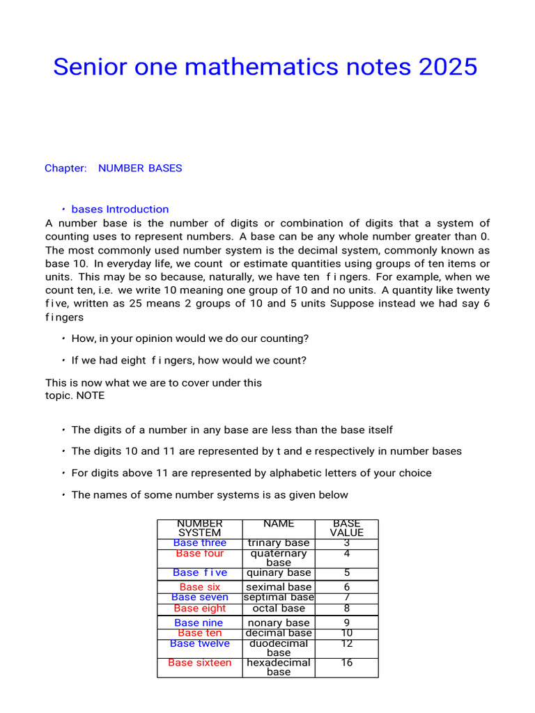 s1 Notes 2025 | PDF | Division (Mathematics) | Numbers