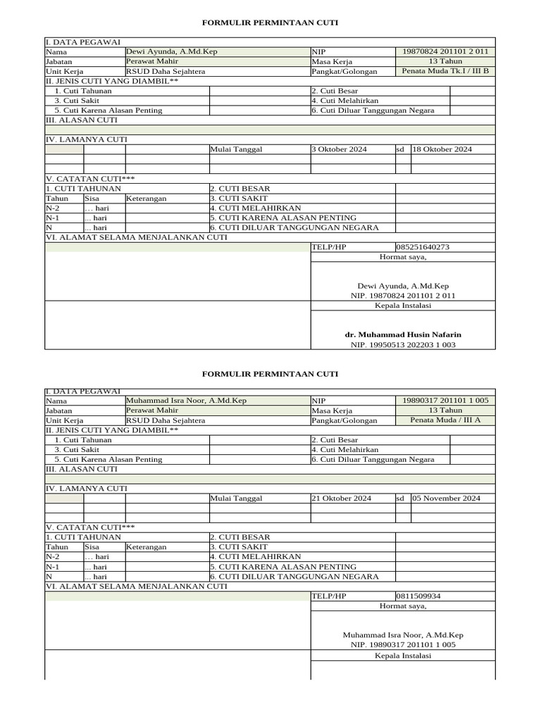 Formulir Permintaan Cuti - Copy | PDF
