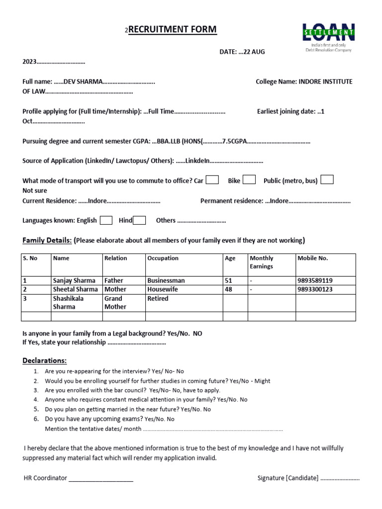 Recruitment Form Outstation (1) | PDF