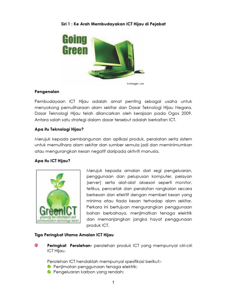 Siri 1 Ke Arah Membudayakan ICT Hijau | PDF