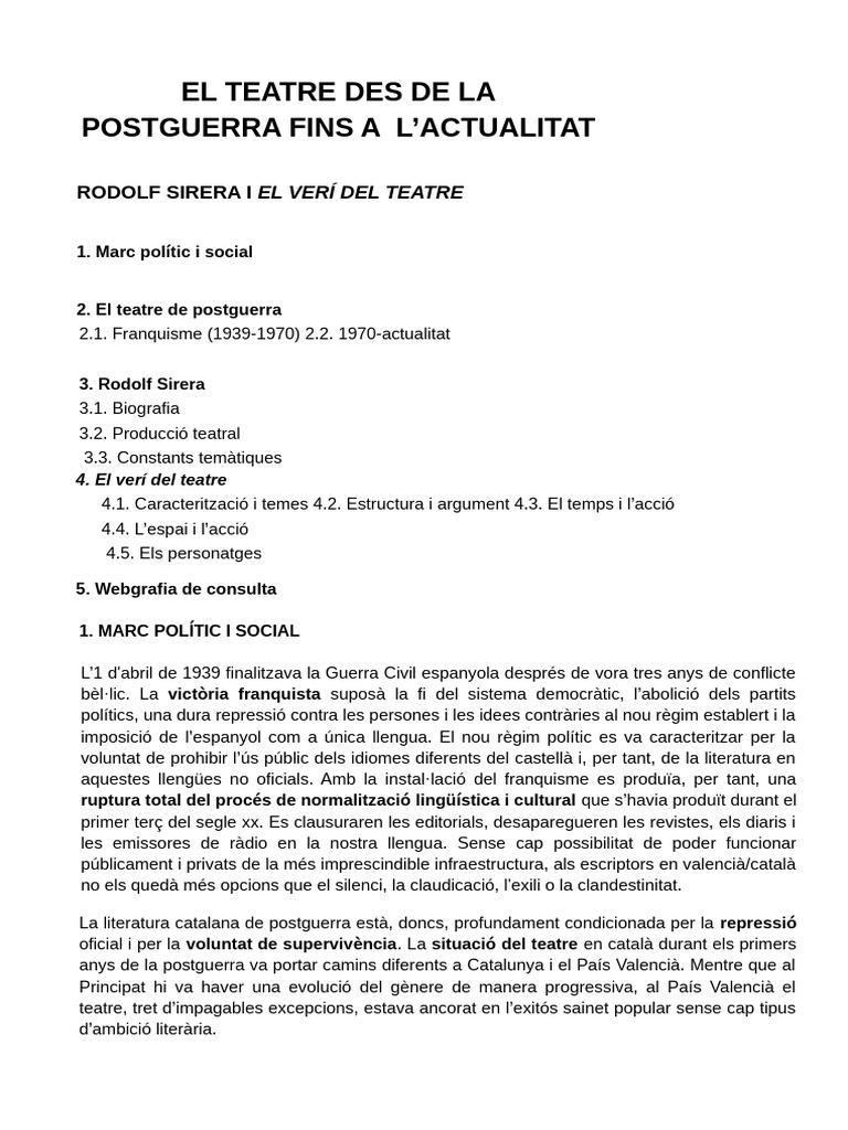 Evolució Del Teatre. Rodolf Sirera | PDF