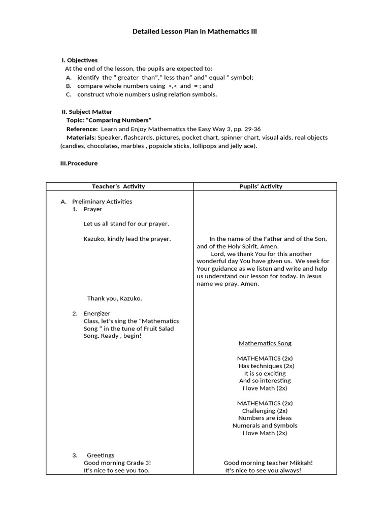 Comparing Numbers Lesson Plan for Grade 3 | PDF | Mathematics