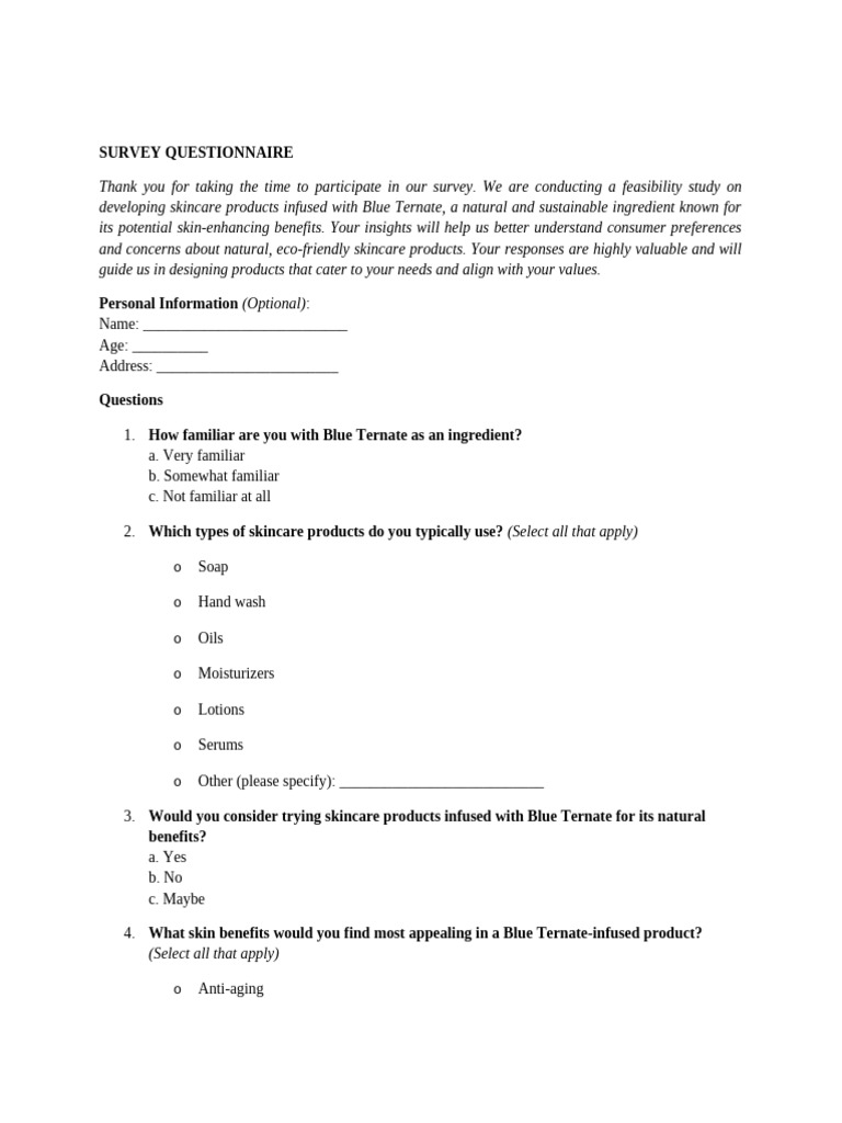 Survey Questionaire | PDF | Skin Care | Cosmetics