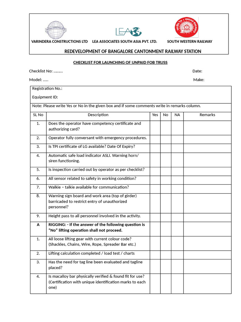 Checklist For Launching Girder Inspection | PDF