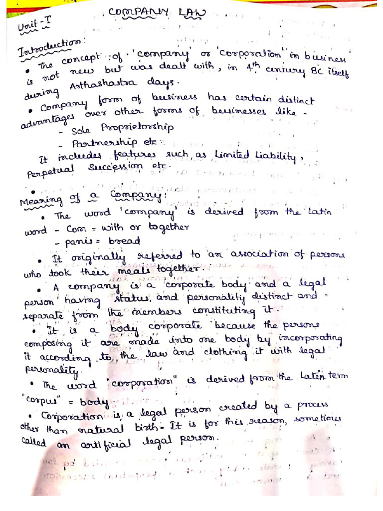 Company Law Handwritten Notes | PDF