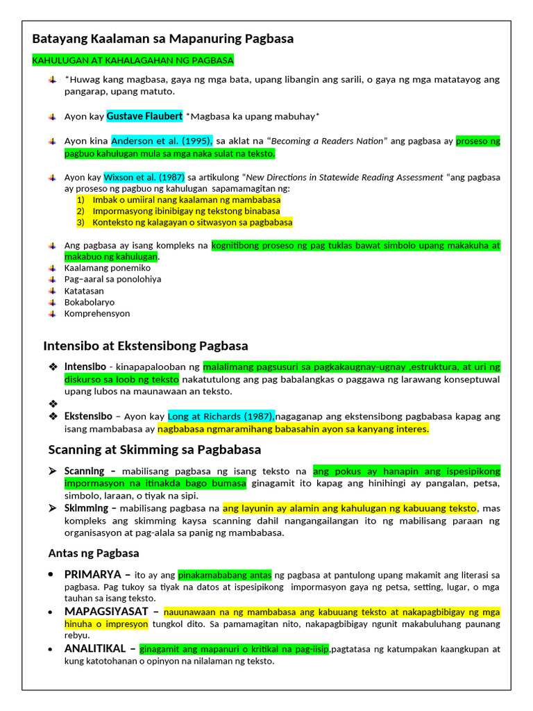 Batayang Kaalaman sa Mapanuring Pagbasa | PDF