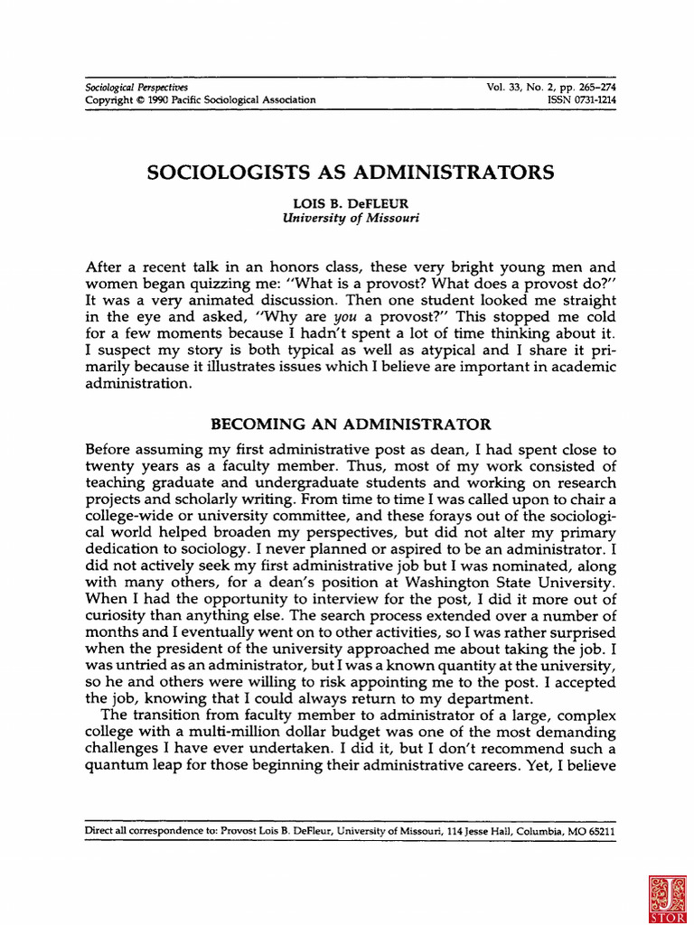 Sociologists As Administrators | PDF | Academia | Science