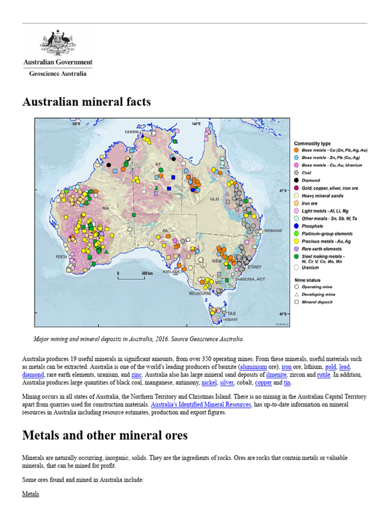 Australian Mineral Facts - Geoscience Australia | PDF | Ore | Minerals