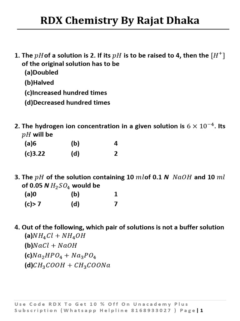 Ionic Equilibrium DPP-4 | PDF | Acid | Buffer Solution