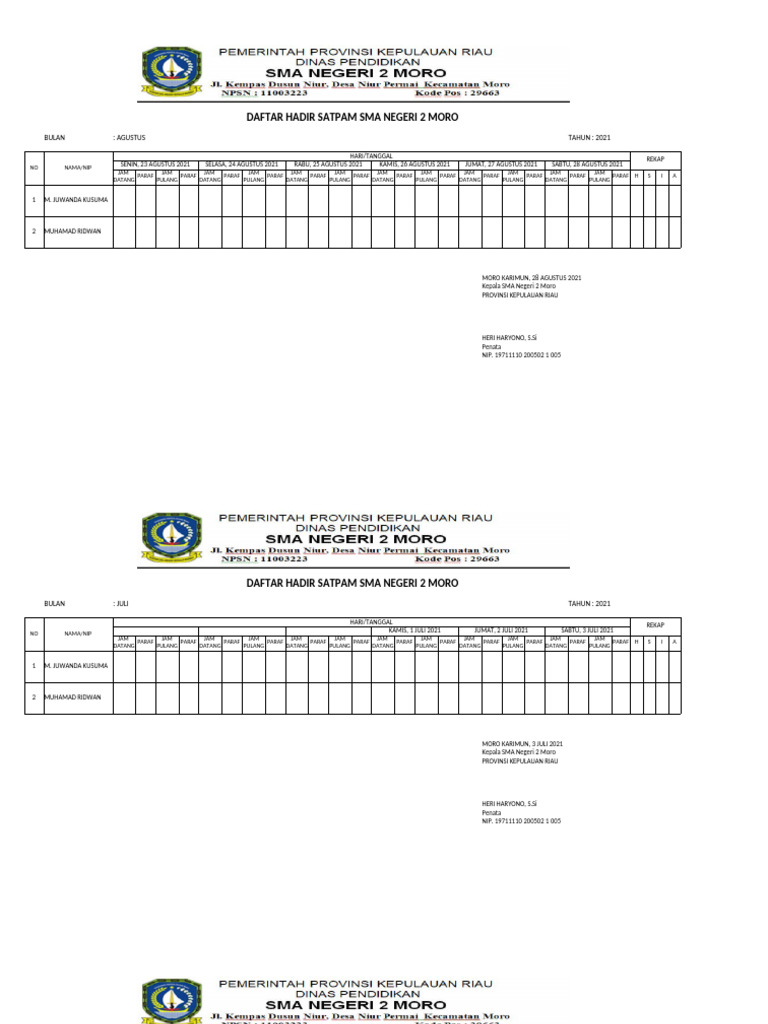 Absensi Satpam | PDF