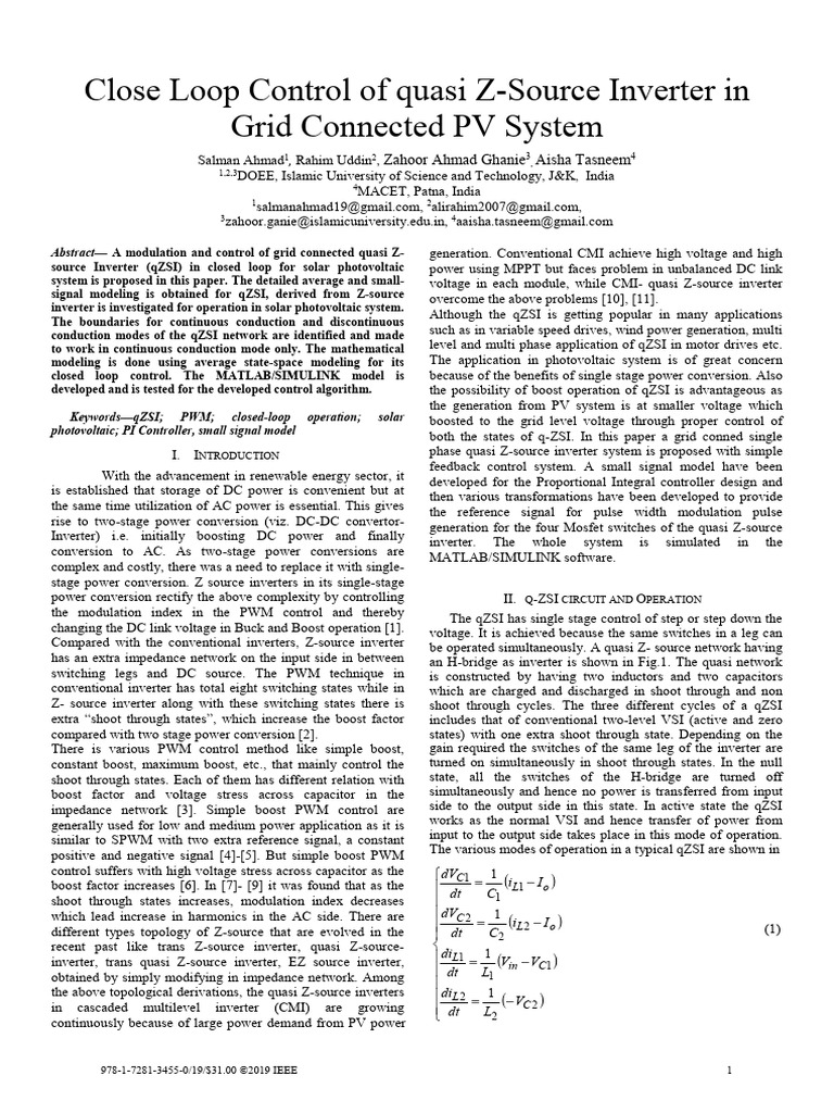 Closed Loop Control of qZSI in PV Systems | PDF | Power Inverter ...