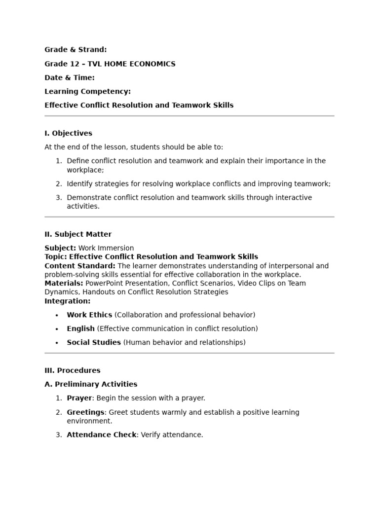 Conflict Resolution & Teamwork Skills | PDF | Conflict Resolution ...