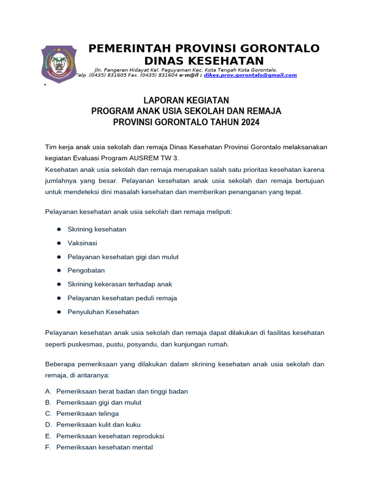 Laporan Kegiatan Evaluasi Program Ausrem | PDF