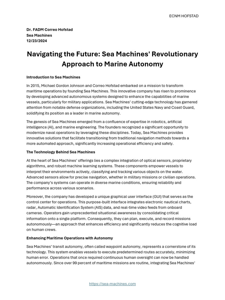 Sea Machines: Advancing Marine Autonomy | PDF | Automation | Artificial ...