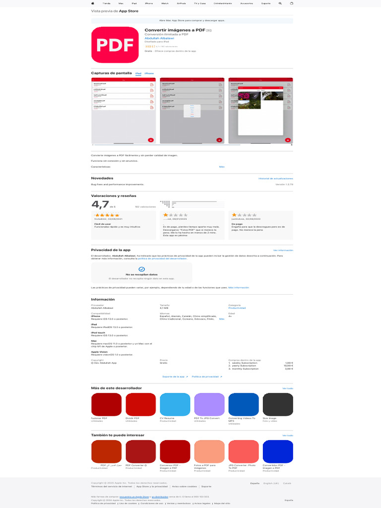 Convertir Imágenes A PDF en App Store | PDF | Aplicación movil | Ios
