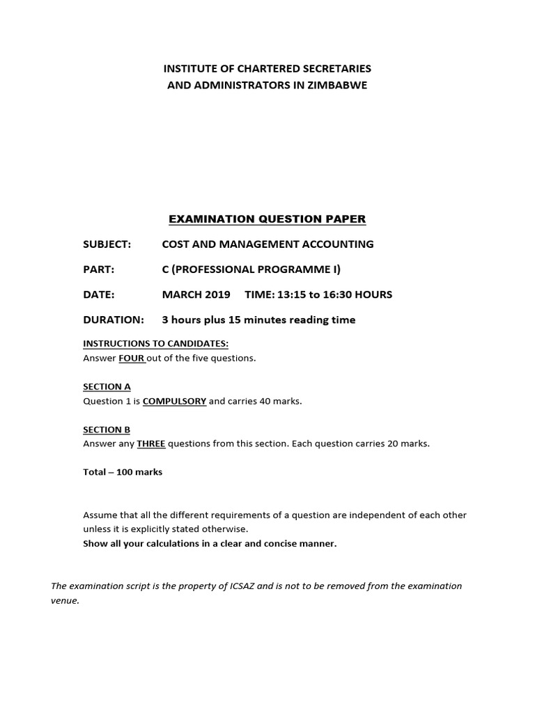 CMA March 2019 Question Paper | PDF | Economies | Business Economics
