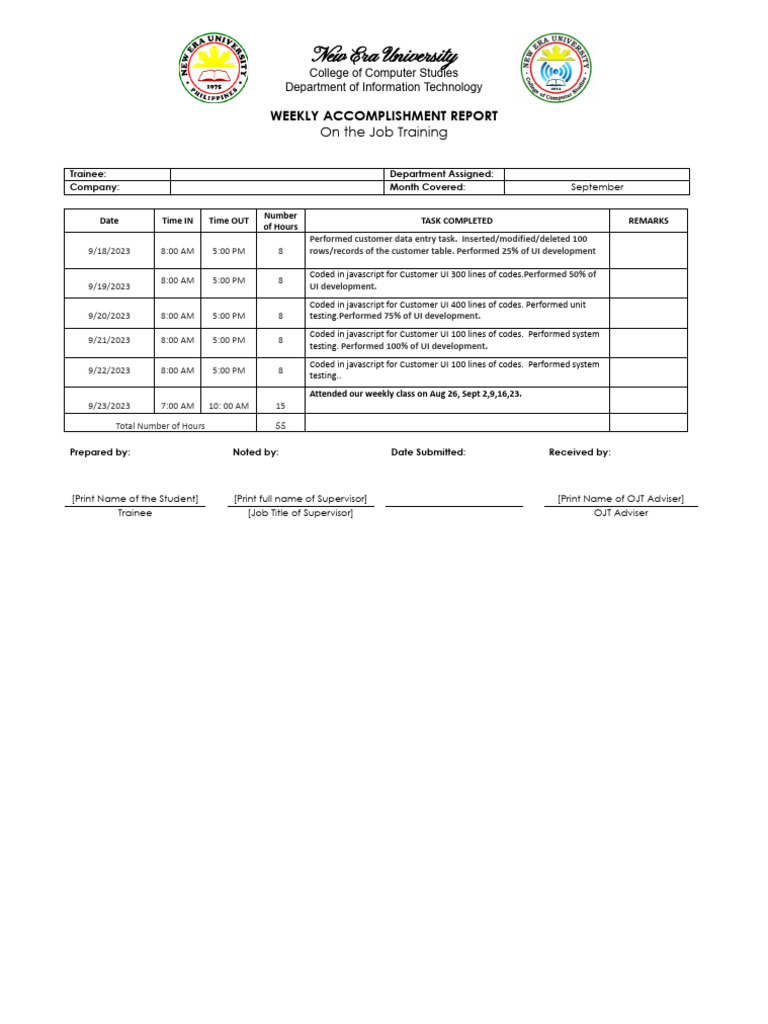 05 OJT Weekly Accomplishment Report.docx | PDF | Computer Data ...