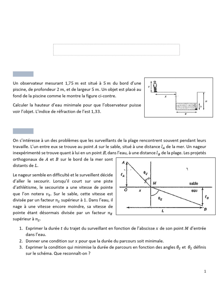 Corrigé des exercices d'optique | PDF | Réfraction | Indice de réfraction