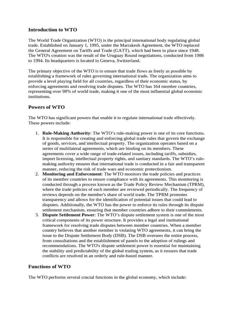 Introduction To Wto, Power Charecteristic Functions and DSB | PDF ...