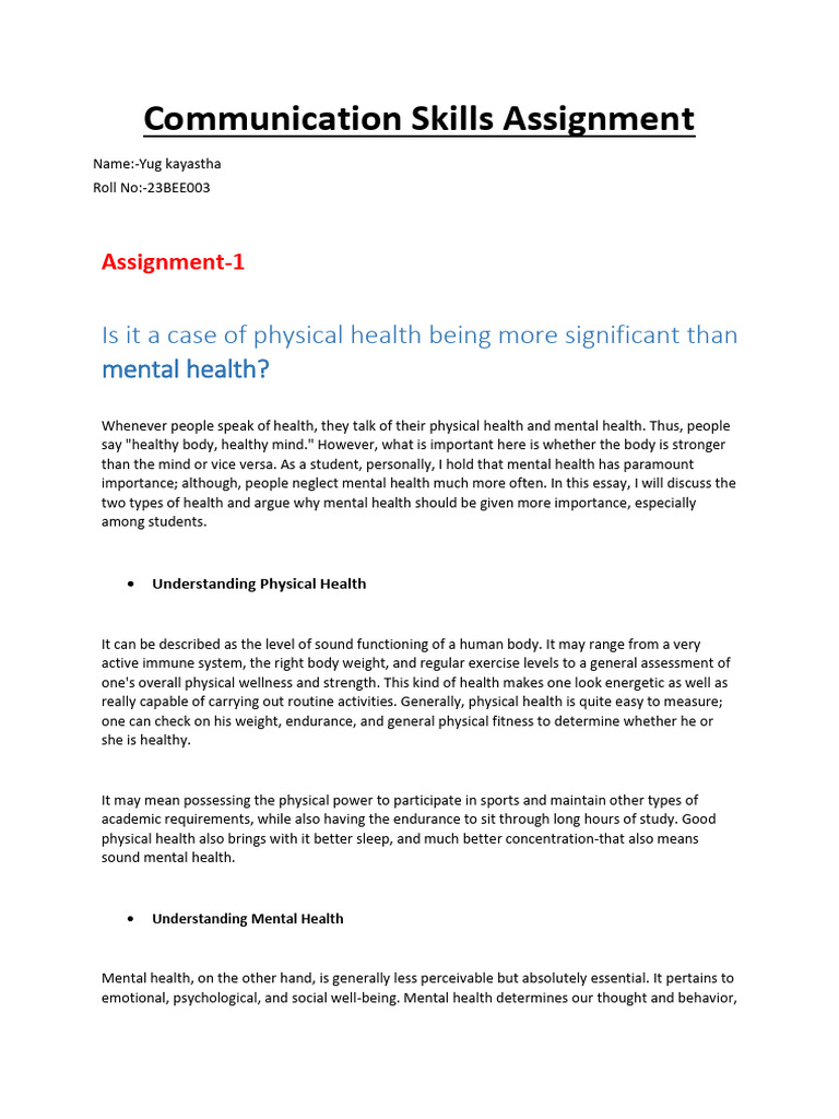Communication Skills Assignment - 23BEE047 | PDF | Mental Health ...