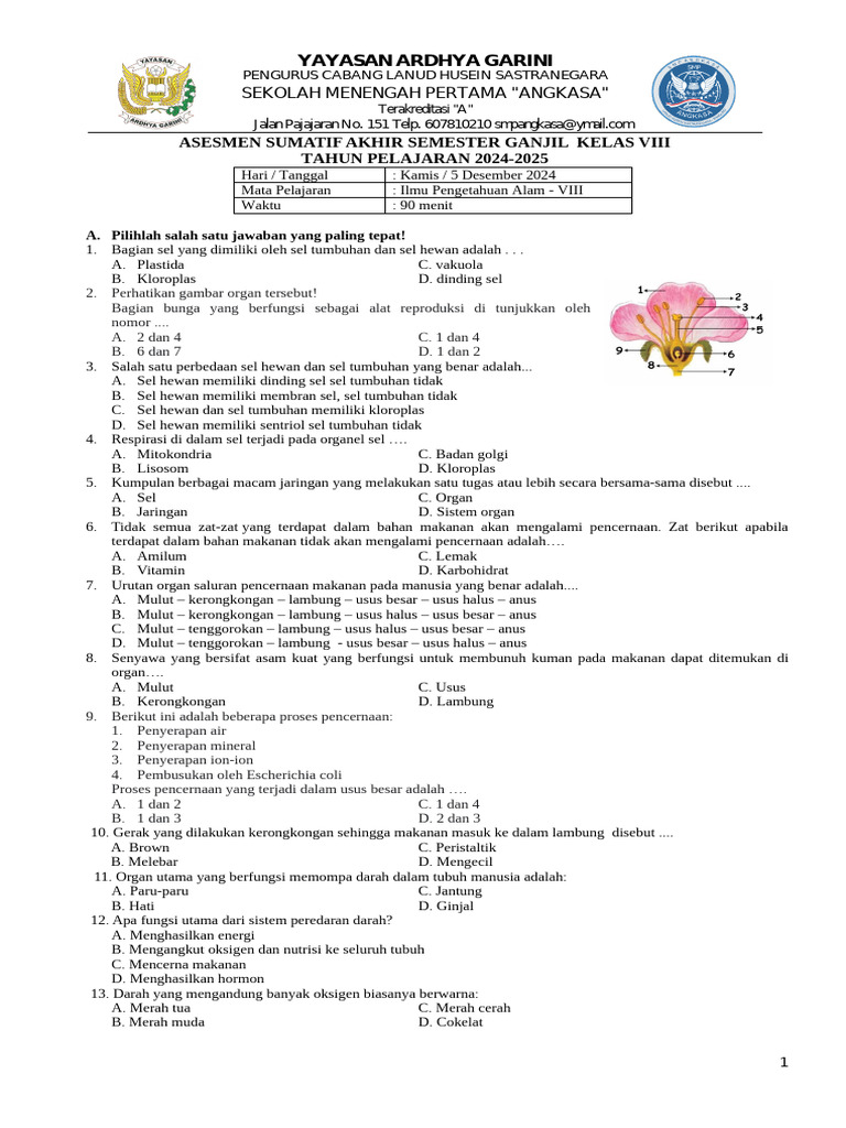 Soal Asas Ganjil 2024 Ipa Kelas 8 | PDF