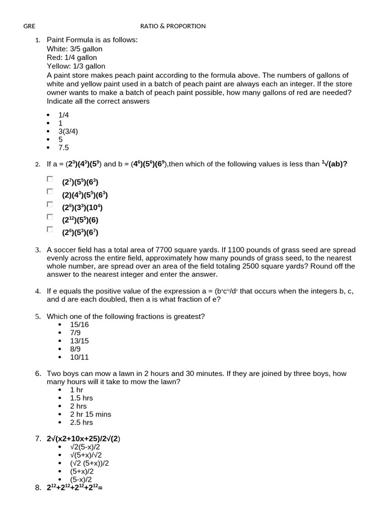 Gre Ratio & Proportion | PDF | Odds | Ratio