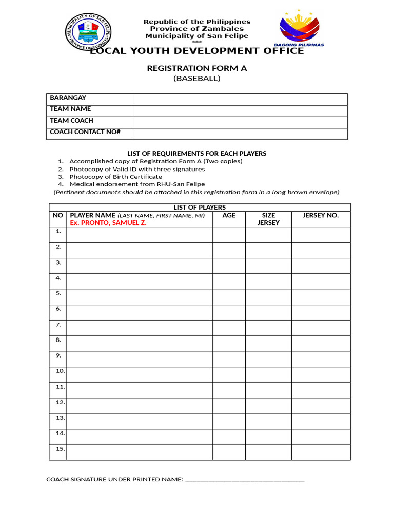 San Felipe Youth Sports Registration Forms | PDF | Government And Personhood