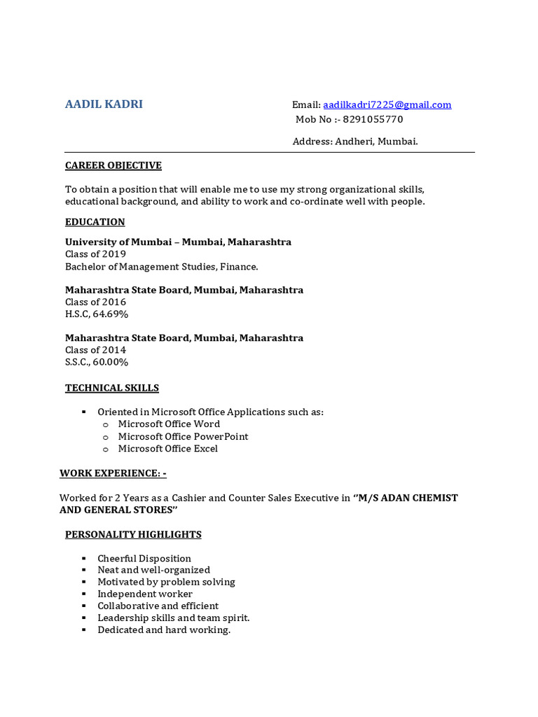 Aadil Kadri - Finance Graduate Resume | PDF