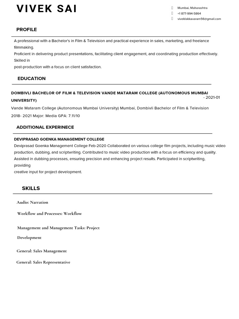 Vivek - VisualCV - Resume (6) .PDF (3) - 1 | PDF | Customer Relationship Management | Business