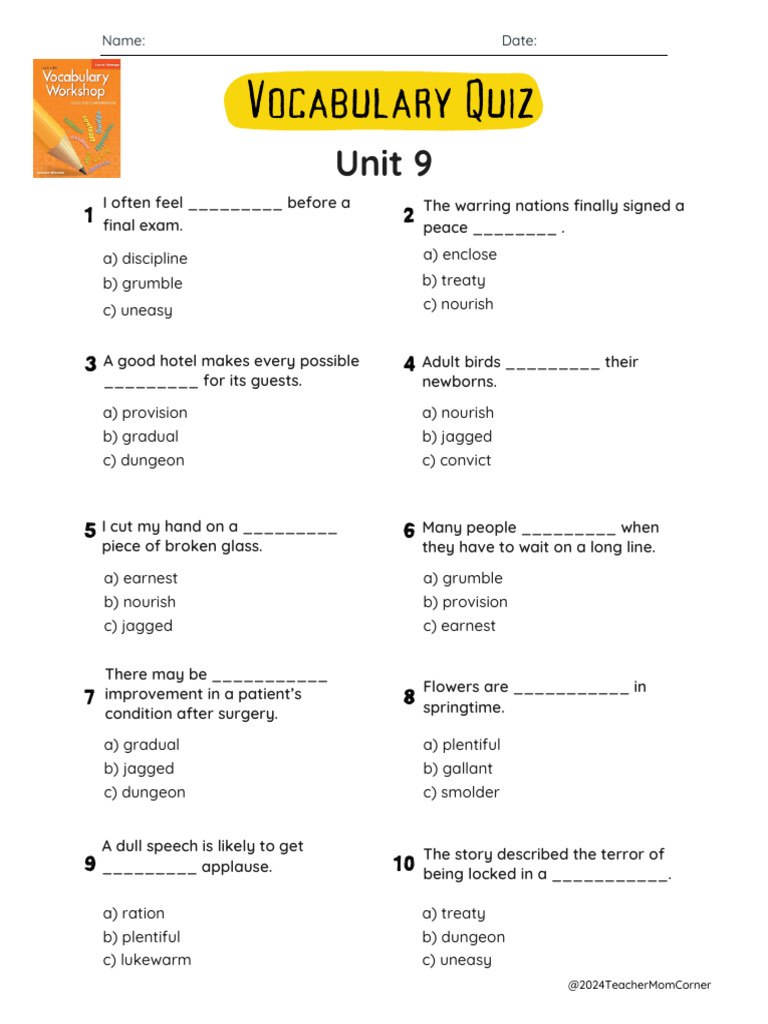 Unit 9 Vocabulary Quiz Answers | PDF