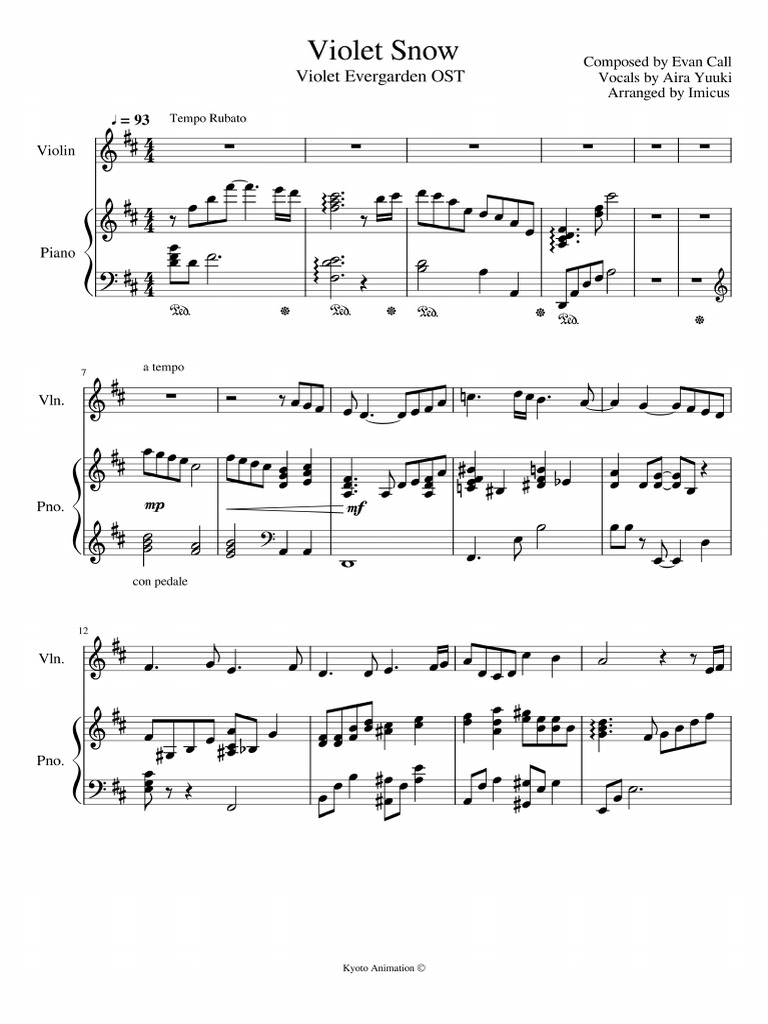 Violet Evergarden - Violet snow (piano x violin) | PDF
