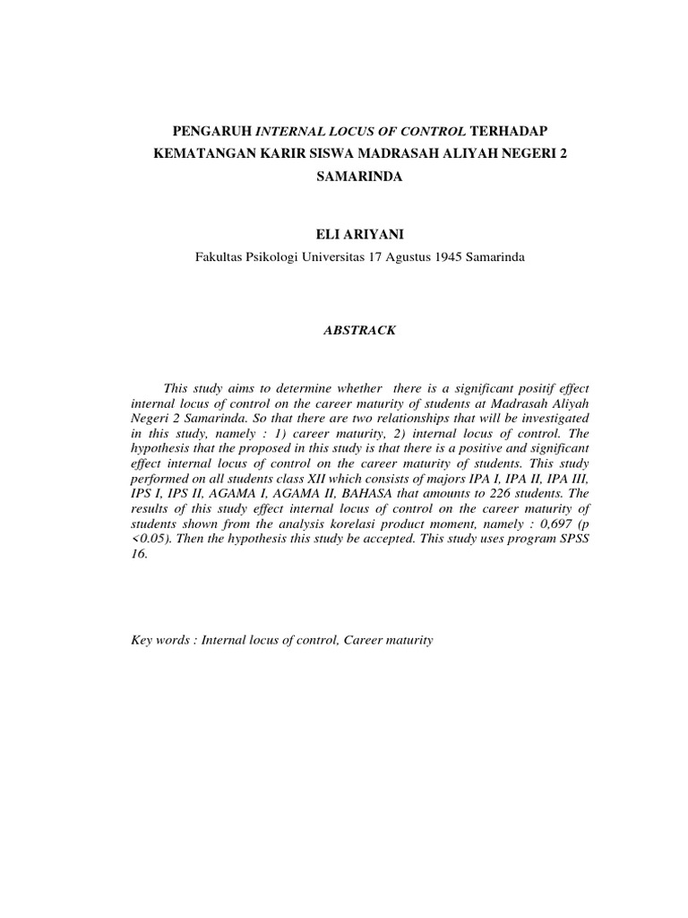 Pengaruh Locus Kontrol Terhadap Kematangan Karir | PDF