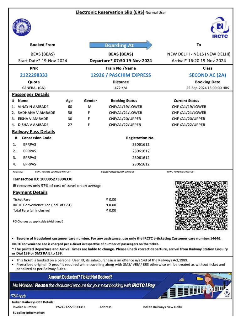 Tkt Beas NDLS 19thNov | PDF