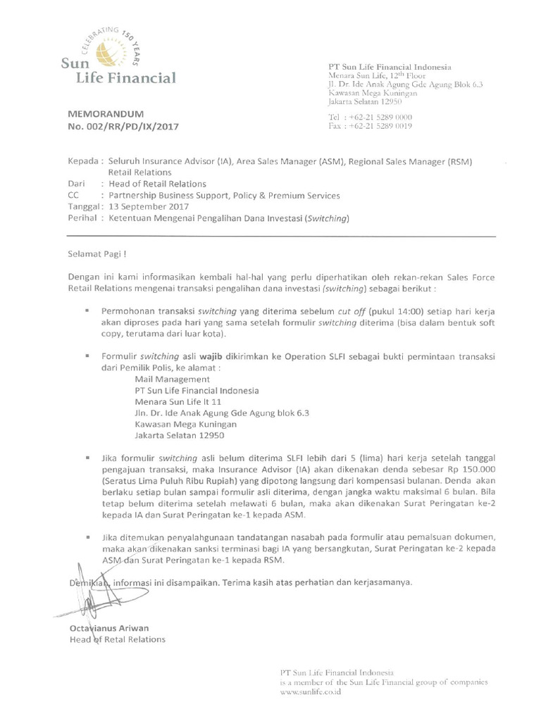 Memo Ketentuan Switching | PDF